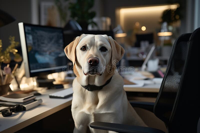 Labrador Retriever Dog Sitting at the Desk Stock Image - Image of ...