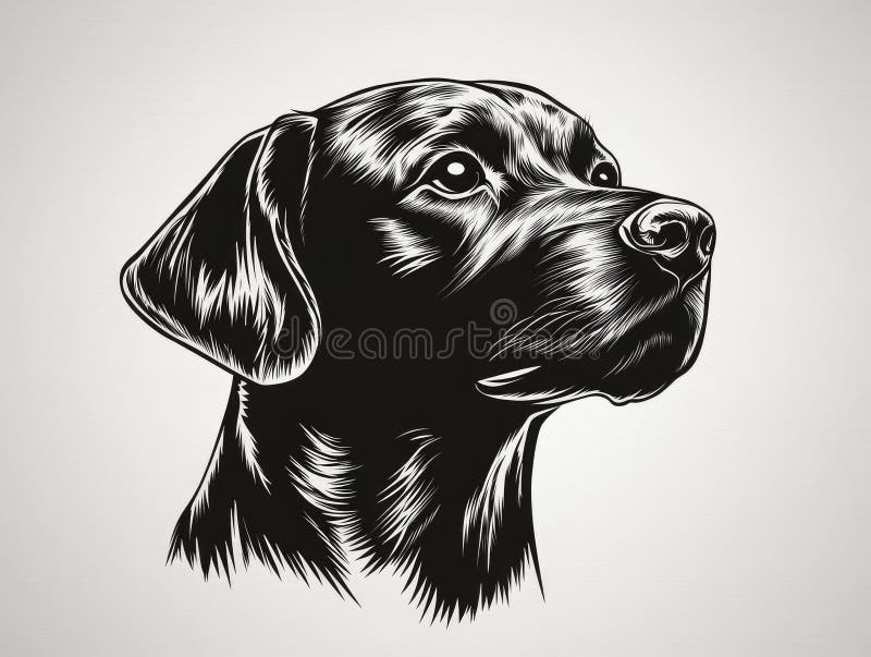 Labrador Retriever Dog Sitting Posing Front View Monochrome Vector ...