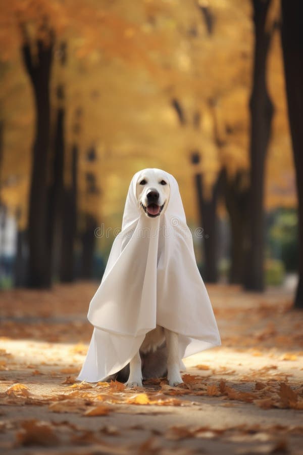 Labrador Retriever Dog Wearing a White Ghost Costume Stock Illustration ...