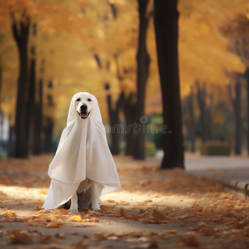 Labrador Retriever Dog Wearing a White Ghost Costume Stock Illustration ...