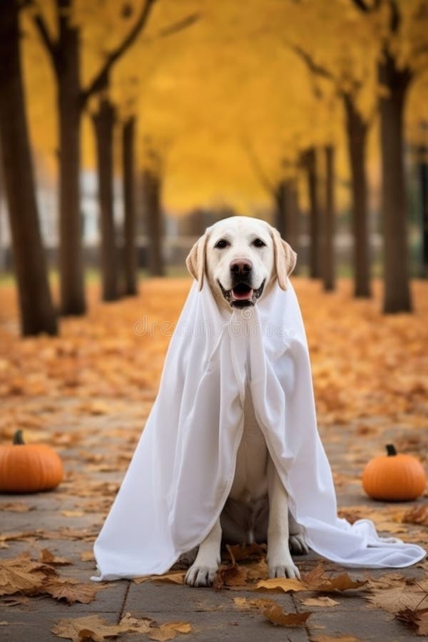 Labrador Retriever Dog Wearing a White Ghost Costume Stock Illustration ...
