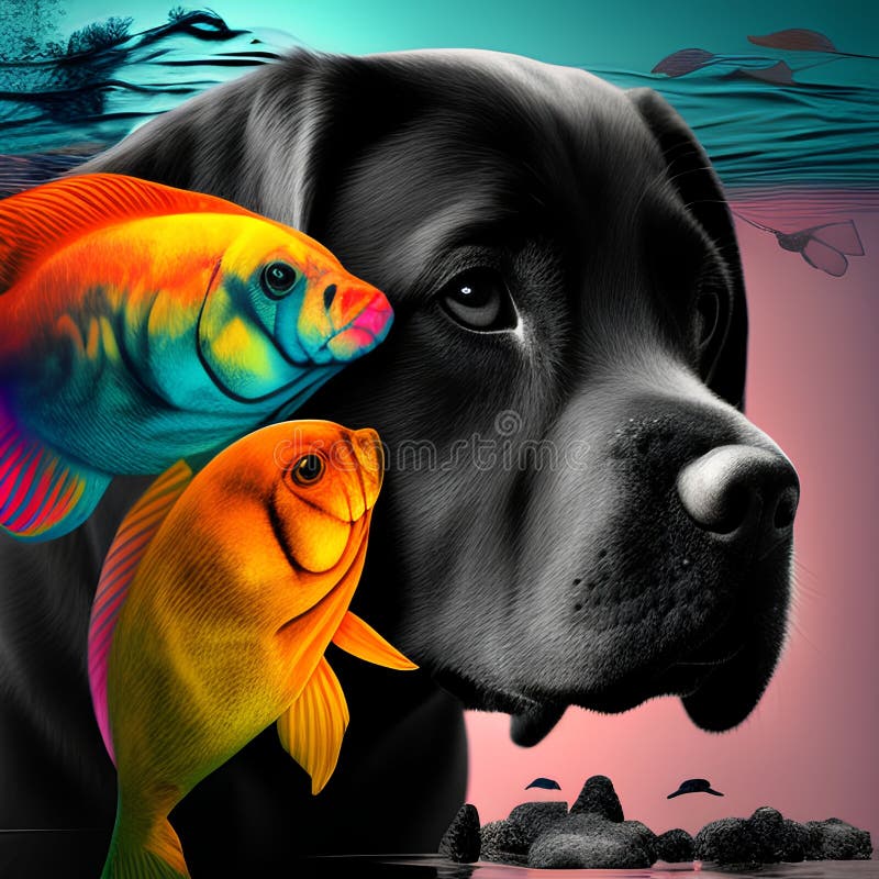 Labrador Retriever and a Fish in the Water, Collage Stock Illustration ...