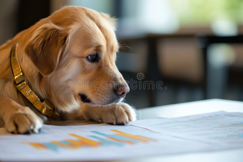 Labrador Retriever with Gold Collar Curiously Examines Documents on ...