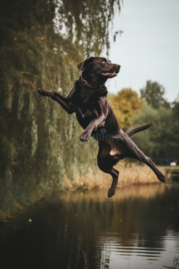 Labrador Retriever Jumping in a Park AI Generated Stock Illustration ...