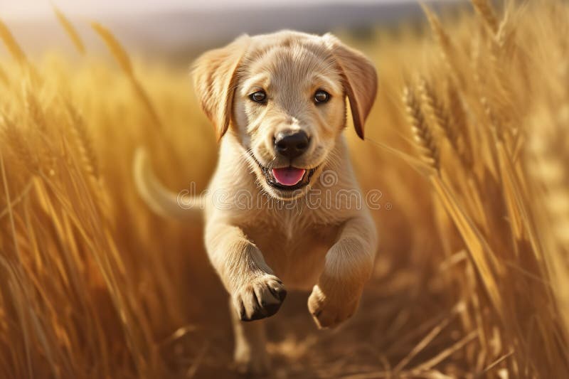 Labrador Retriever Puppy Running through a Field. Generative AI Stock ...
