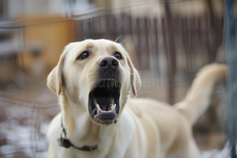 Labrador Retriever with Raised Hackles, Barking at Intruder Stock Image ...