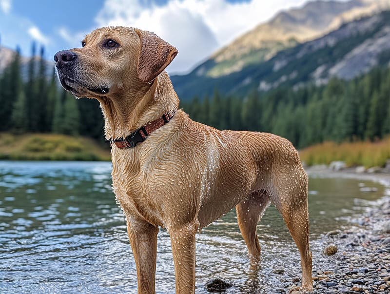A Labrador Retriever Standing by a Lake Stock Image - Image of nature ...