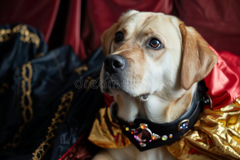 Labrador with Swashbuckler Cape and Gems Stock Photo - Image of ...