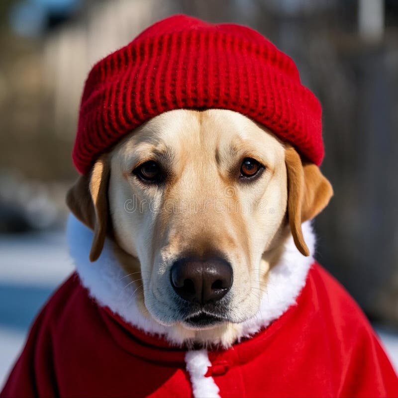 A Labrador Wearing a Christmas Red Outfit with a Serious Expression ...