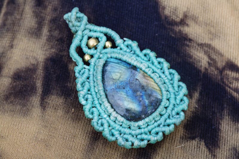 Gemstone Macrame Pendant on Natural Background Stock Image - Image of ...