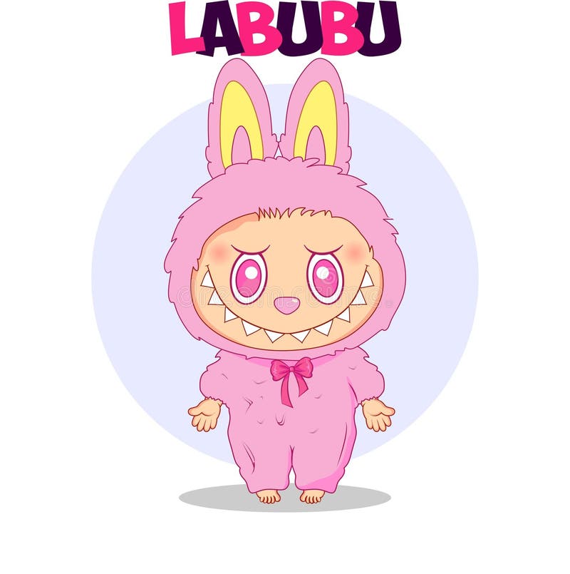 Labubu in a Pink Rabbit Costume Free Vector Stock Vector - Illustration ...