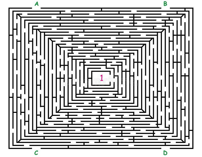 Labyrint met vier ingangen vector illustratie. Illustration of quiz ...