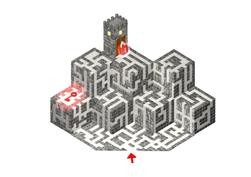 Labyrinth - 1. Find a Key, 2. Open Tower Stock Illustration ...