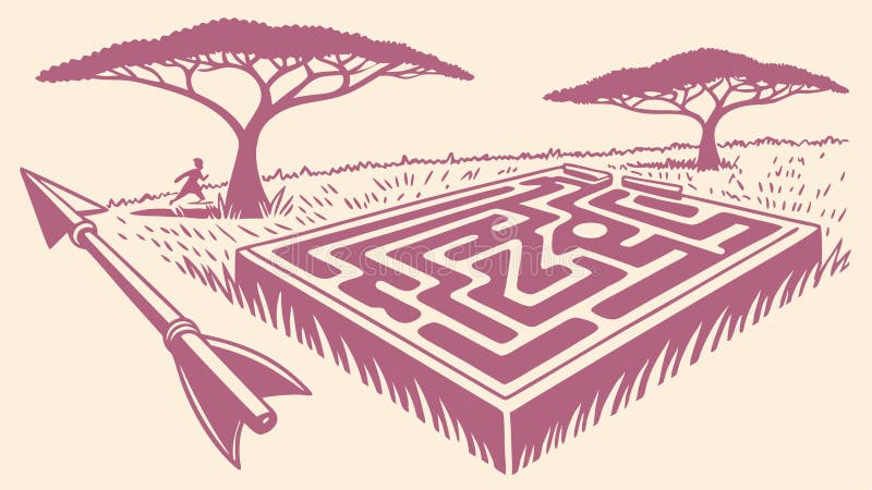 Labyrinth and Acacia Trees in Desert, Vector Design Generative AI Stock ...