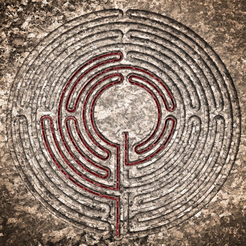 Labyrinth Carved on Stone - Solution Concept with Path Showing ...