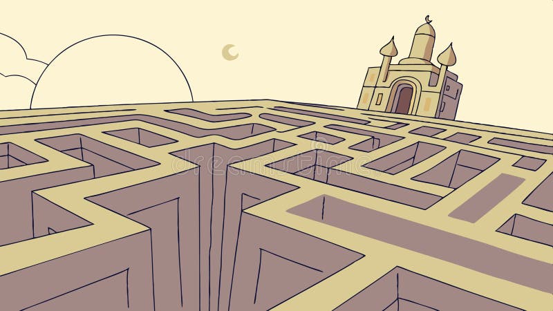 Labyrinth with Central Castle and Horizon Vector, Vector Design ...