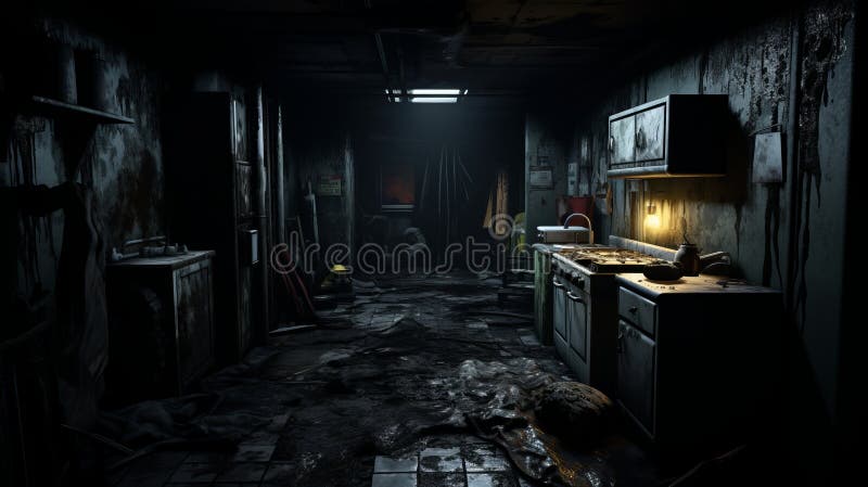 Eerie Urban Kitchen Photorealistic Ghostcore Scene with Cracked ...