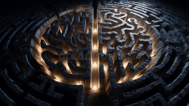 Brain-Shaped Labyrinth with Glowing Paths. Generated Using AI Stock ...