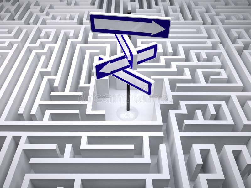 Labyrinth with Direction Traffic Sign Inside Stock Illustration ...