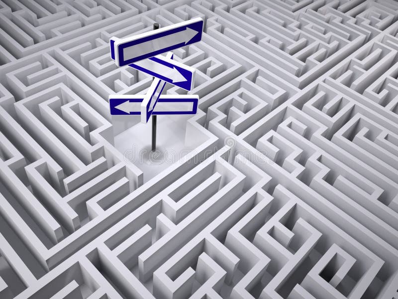 Labyrinth with Direction Traffic Sign Inside Stock Illustration ...