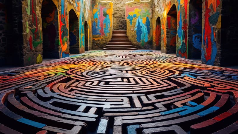 Labyrinth with Elements of Art, Where Paths are Laid between Colorful ...