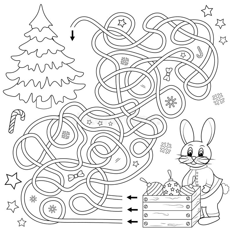 Labyrinth or Labyrinth Game. Tangled Road. Puzzle. Cartoon Hare and ...