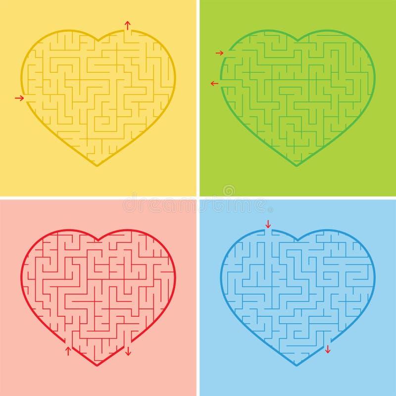 Labyrinth Heart. a Set of Four Options. a Simple Flat Vector ...