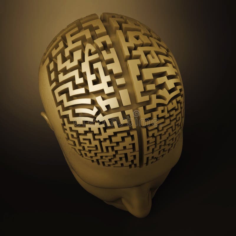 Labyrinth in human brain stock illustration. Illustration of creativity ...
