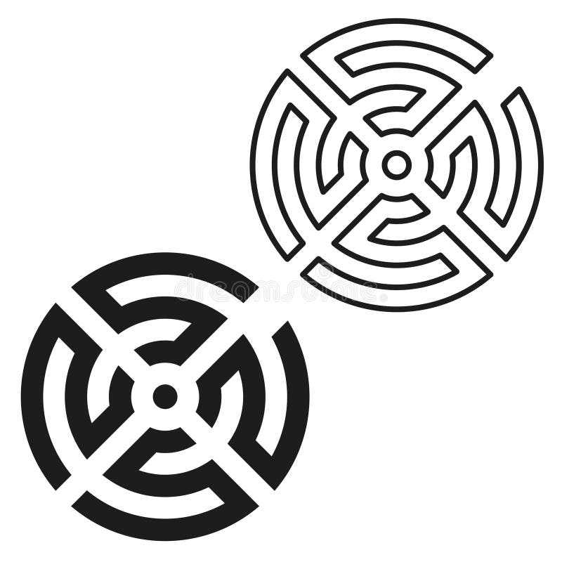 Labyrinth Icon Pair. Circular Puzzle Structure. Contrast Maze Pattern ...