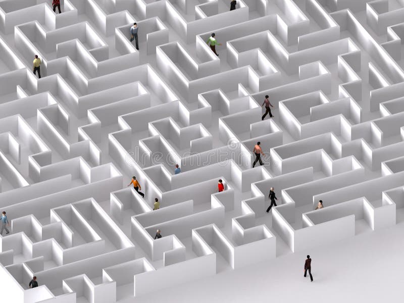 Labyrinth Life Difficulties Concept Design - Maze with People Stock ...