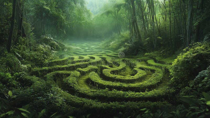 A Labyrinth of Lush Greenery in a Dense Forest at Dawn Stock Photo ...