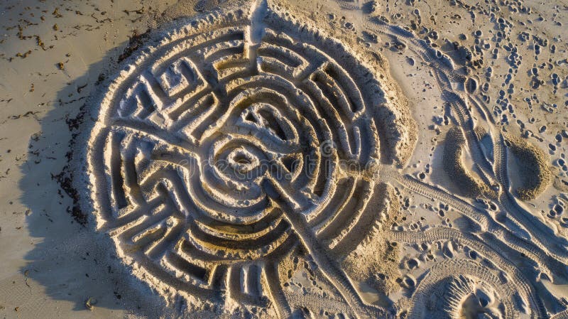 A Labyrinth Made of Sand on the Beach, Seen from Above AIG50 Stock ...