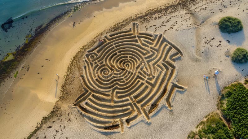 A Labyrinth Made of Sand on the Beach, Seen from Above AIG50 Stock ...