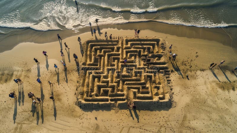 A Labyrinth Made of Sand on the Beach, Seen from Above AIG50 Stock ...