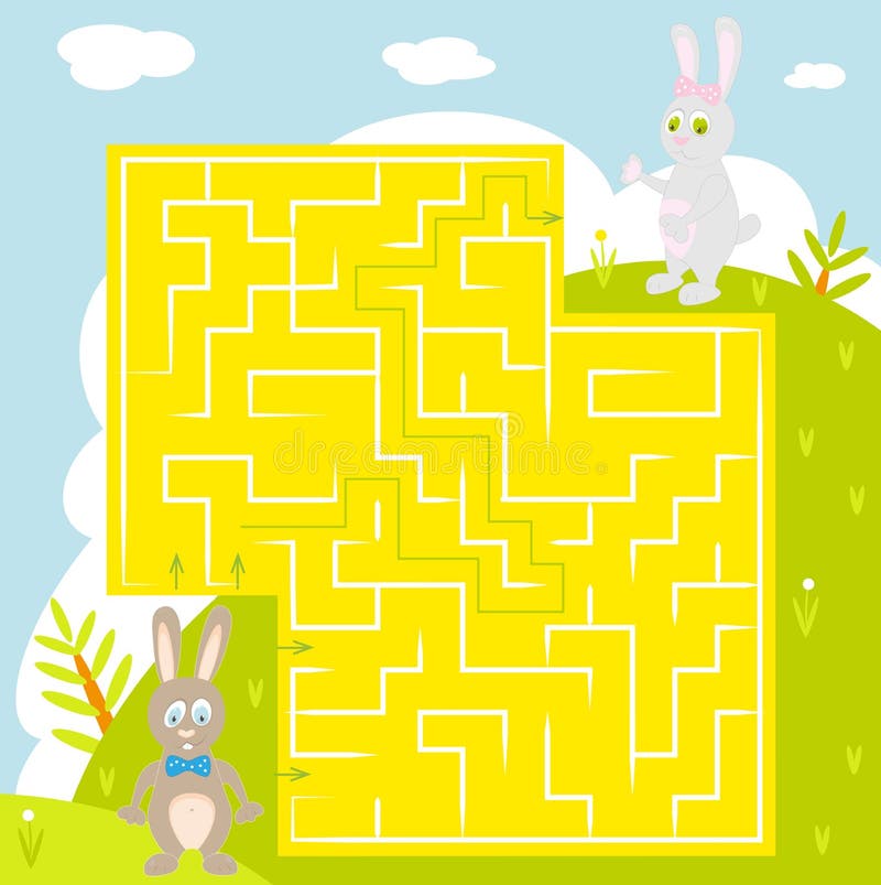 Labyrinth with Rabbit with Answer. Find Correct Way. Stock Vector ...