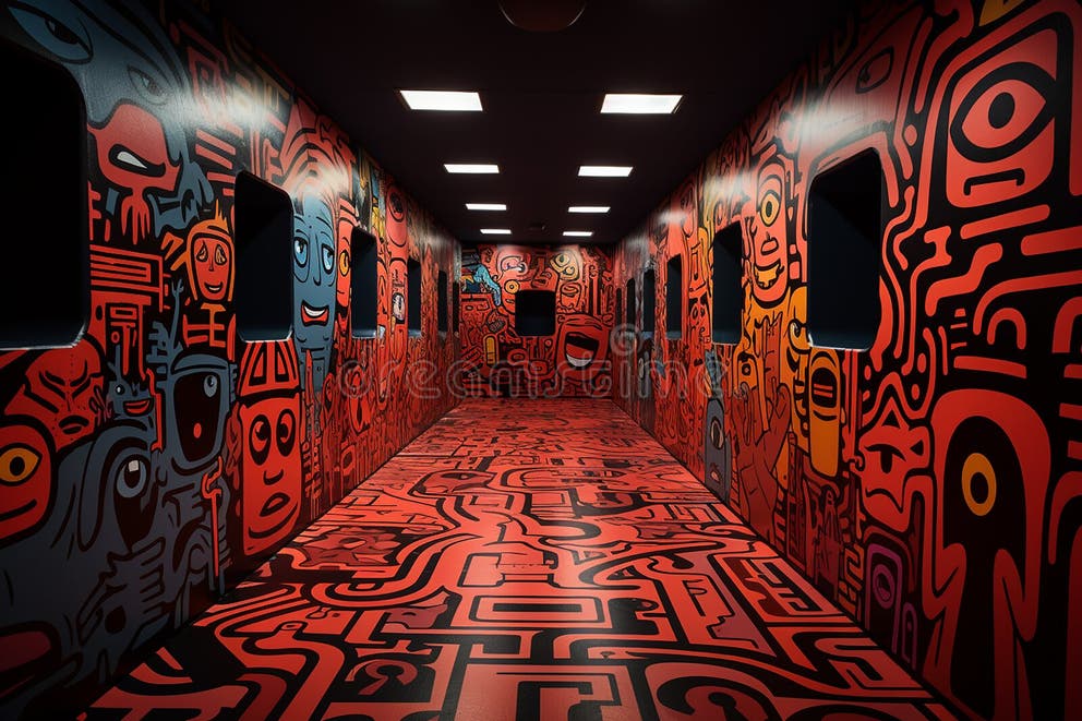 Labyrinth in Red Tones with Ethnic Patterns Stock Illustration ...