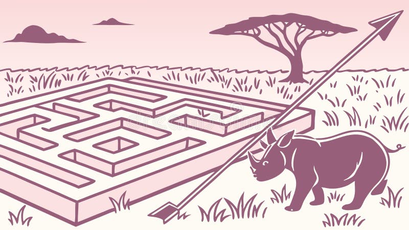 Labyrinth with Rhinoceros in Savannah, Vector Design Generative AI ...