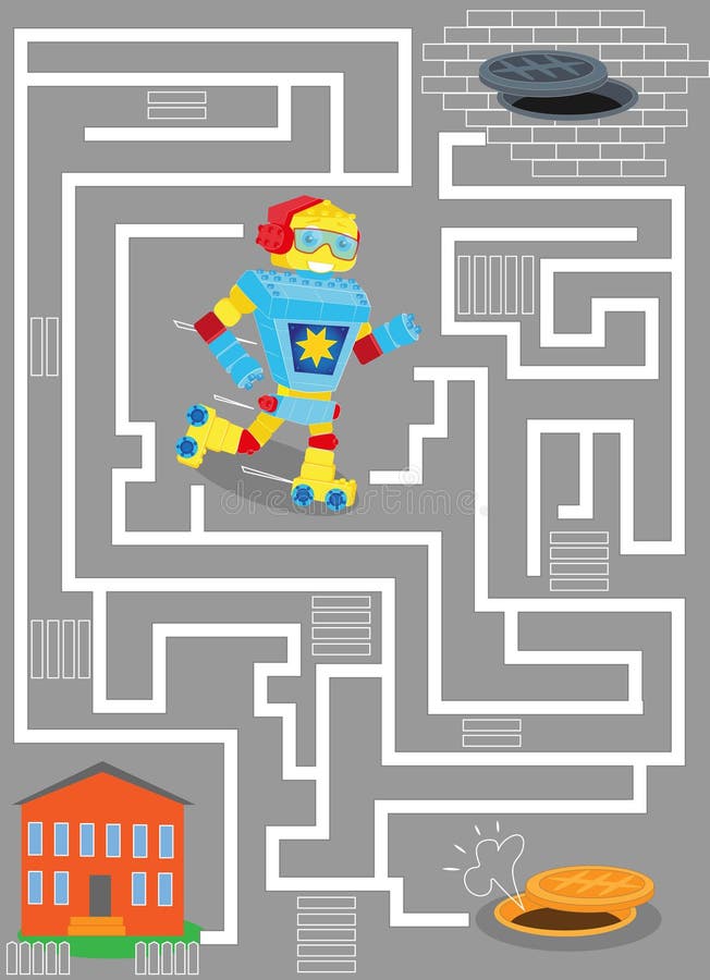 Labyrinth with Robot in City. Find Way at Home Stock Vector ...