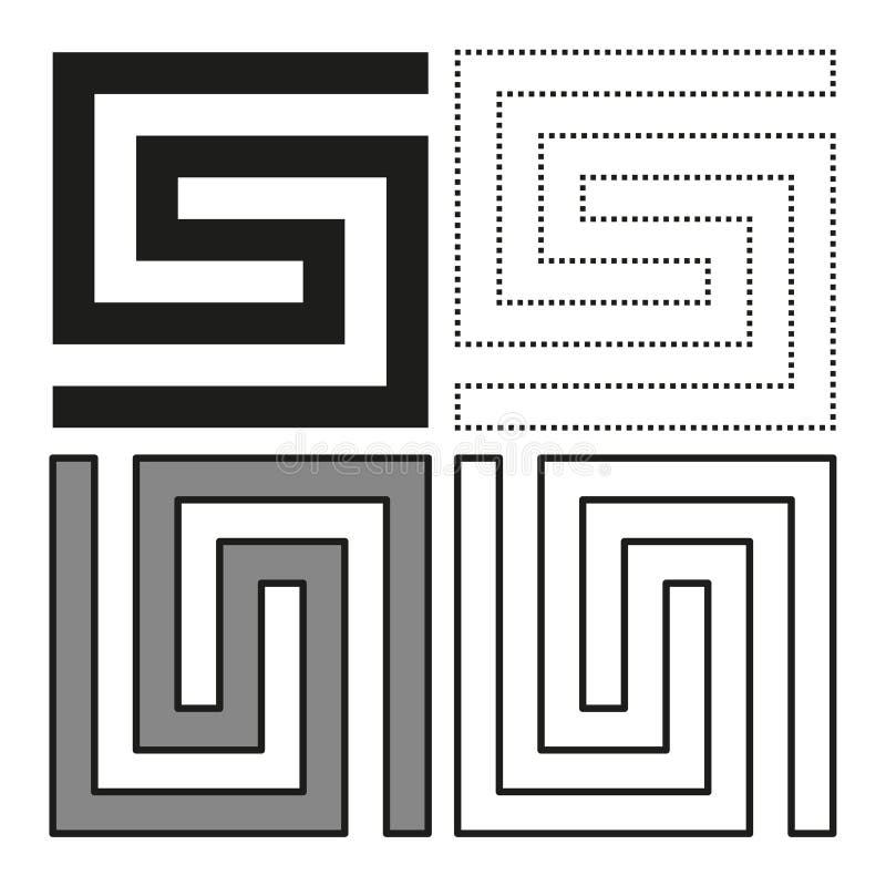 Labyrinth Square Form. Maze Decorative Element. Geometric Line Set ...