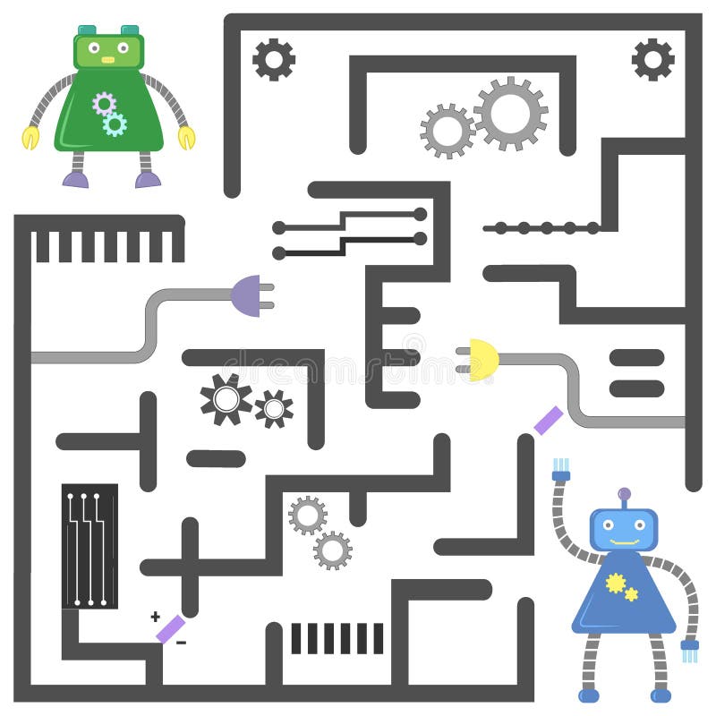 Labyrinthe avec les robots illustration stock. Illustration du ...