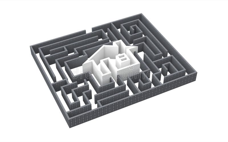 Labyrinth Mit Einem Haus, Wiedergabe 3d Stock Abbildung - Illustration ...