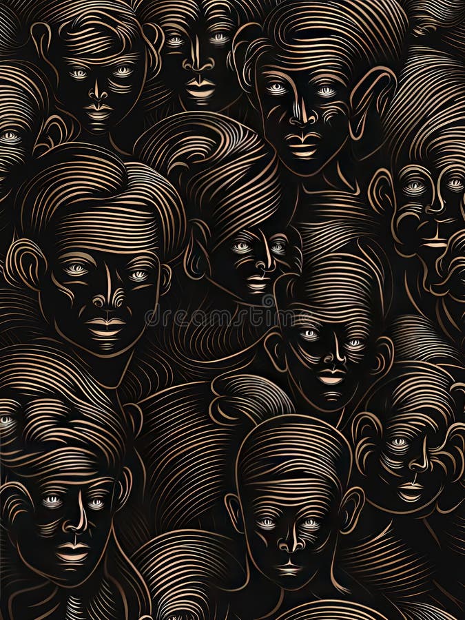 Modern Art. Seamless Pattern with Stylized Faces of Human. Vector ...