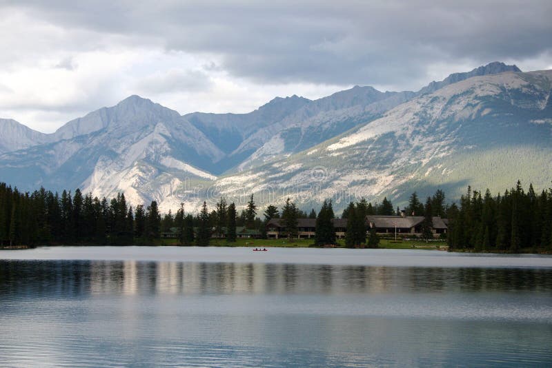 Beauvert Lake at Jasper, Canada, Canadian Lake Popular for Canoe Stock ...
