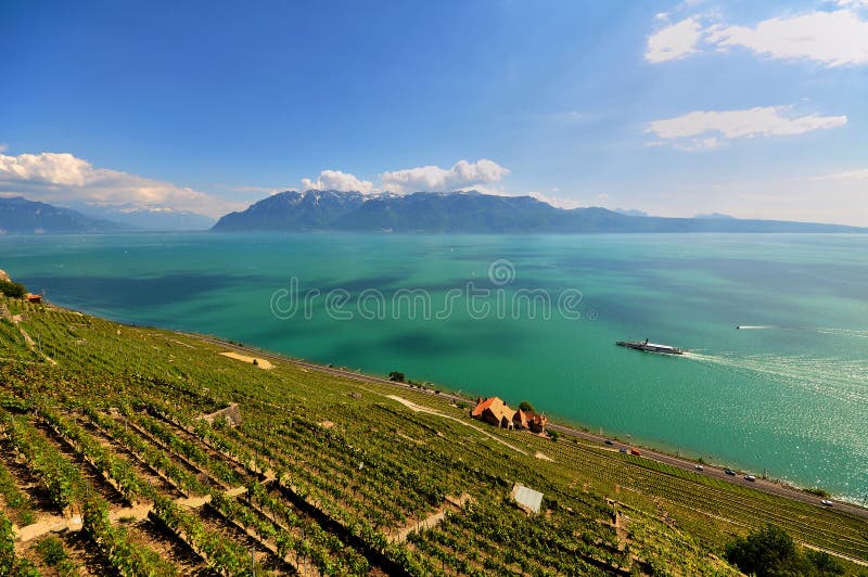 Lac Leman - Switzerland stock image. Image of mountains - 96158217