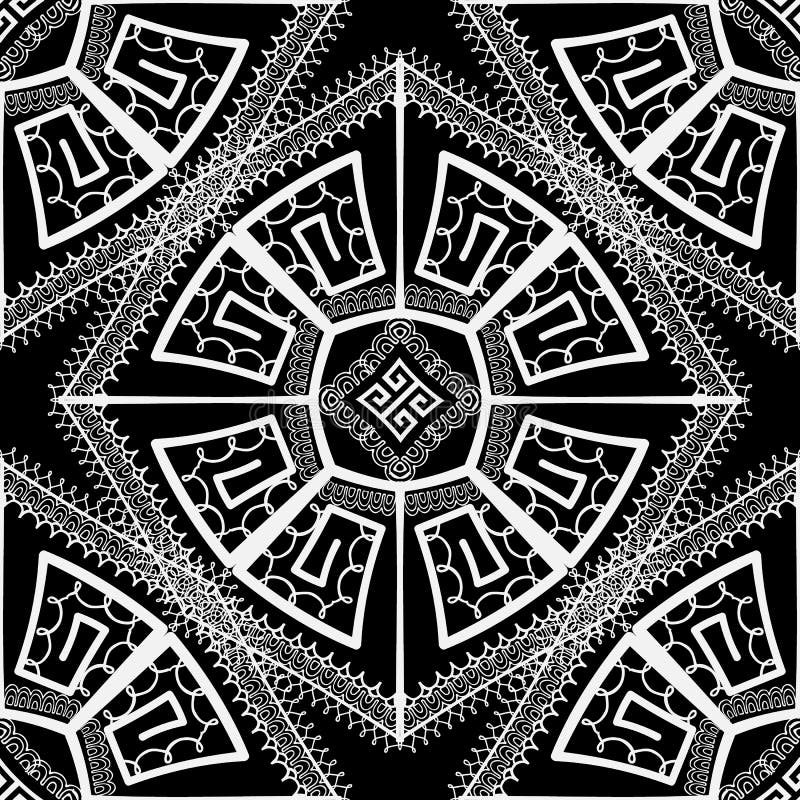 Lace Elegance Black and White Greek Key Vector Seamless Pattern. Stock ...