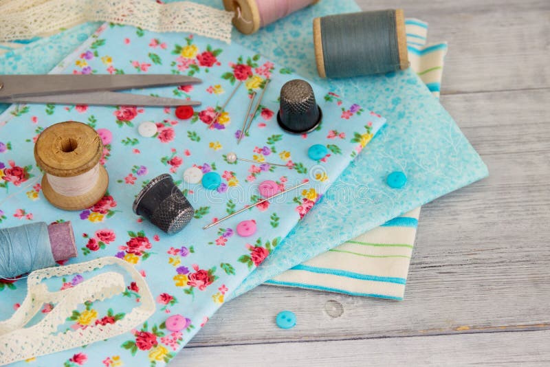 Lace, Fabrics and Sewing Accessories for Needlework Stock Image - Image ...