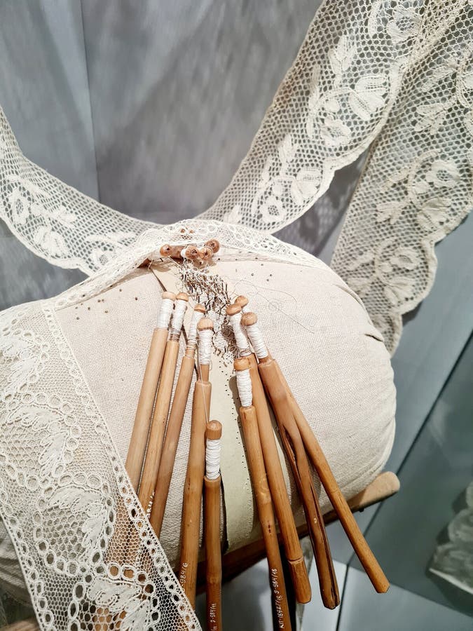 Lace Knitting with Old Wooden Bobbins Stock Photo - Image of bobbins ...