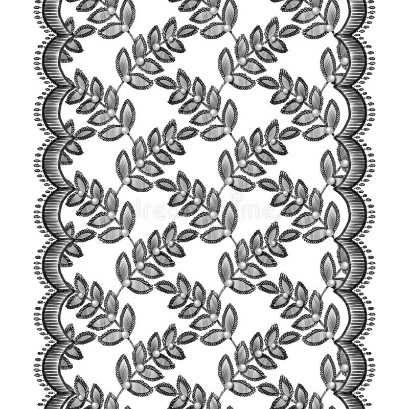 Lace Seamless Border with Decortive Leaves and Pearls Stock ...