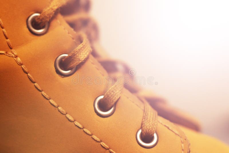 Lace-up on Orange Boot so Close, Side View Stock Photo - Image of ...