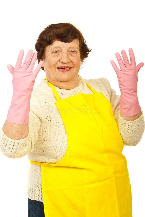 Lachende ältere Hausfrau stockbild. Bild von frau, hausfrau - 24084371